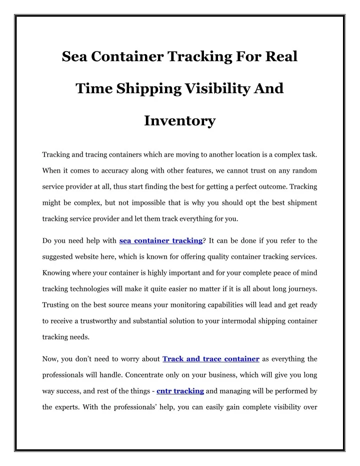 PPT - Sea Container Tracking For Real Time Shipping Visibility And ...