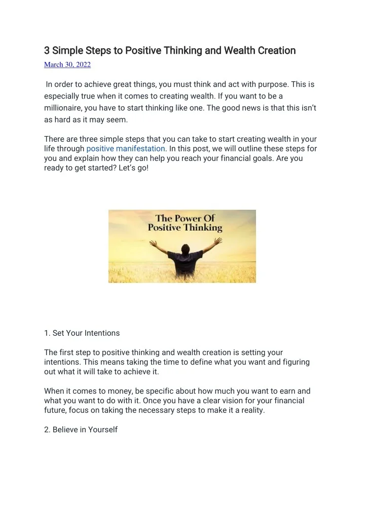 PPT - 3 Simple Steps to Positive Thinking and Wealth Creation ...