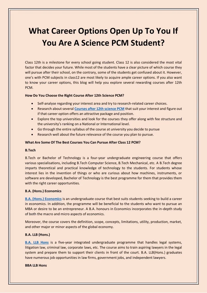 PPT - What Career Options Open Up To You If You Are A Science PCM ...