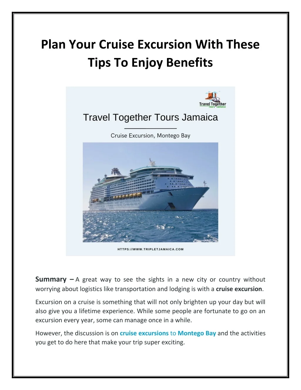 PPT - Plan Your Cruise Excursion With These Tips To Enjoy Benefits ...