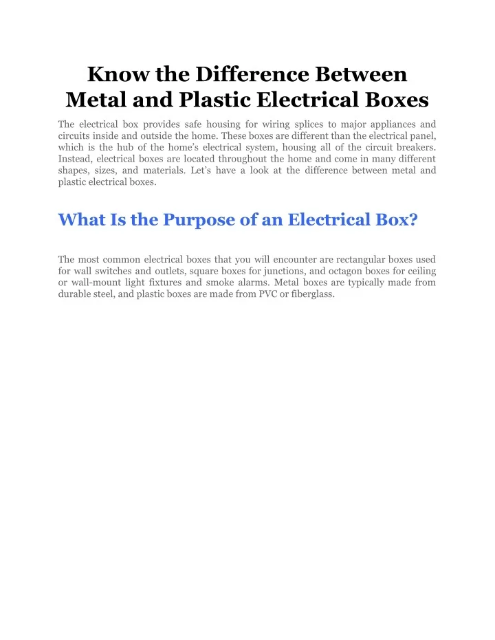 What Is The Difference Between Metal And Plastic Electrical Boxes At What Is The Difference Between Metal And Plastic Electrical Boxes At