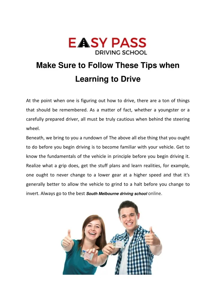 PPT - Make Sure to Follow These Tips when Learning to Drive PowerPoint ...