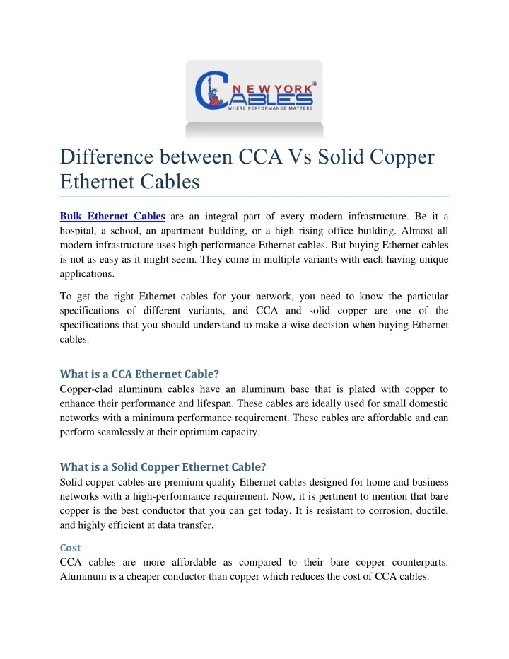 PPT - Difference between CCA Vs Solid Copper Ethernet Cables PowerPoint ...