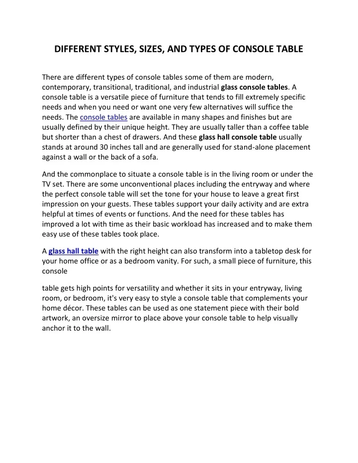 PPT - DIFFERENT STYLES, SIZES, AND TYPES OF CONSOLE TABLE PowerPoint ...