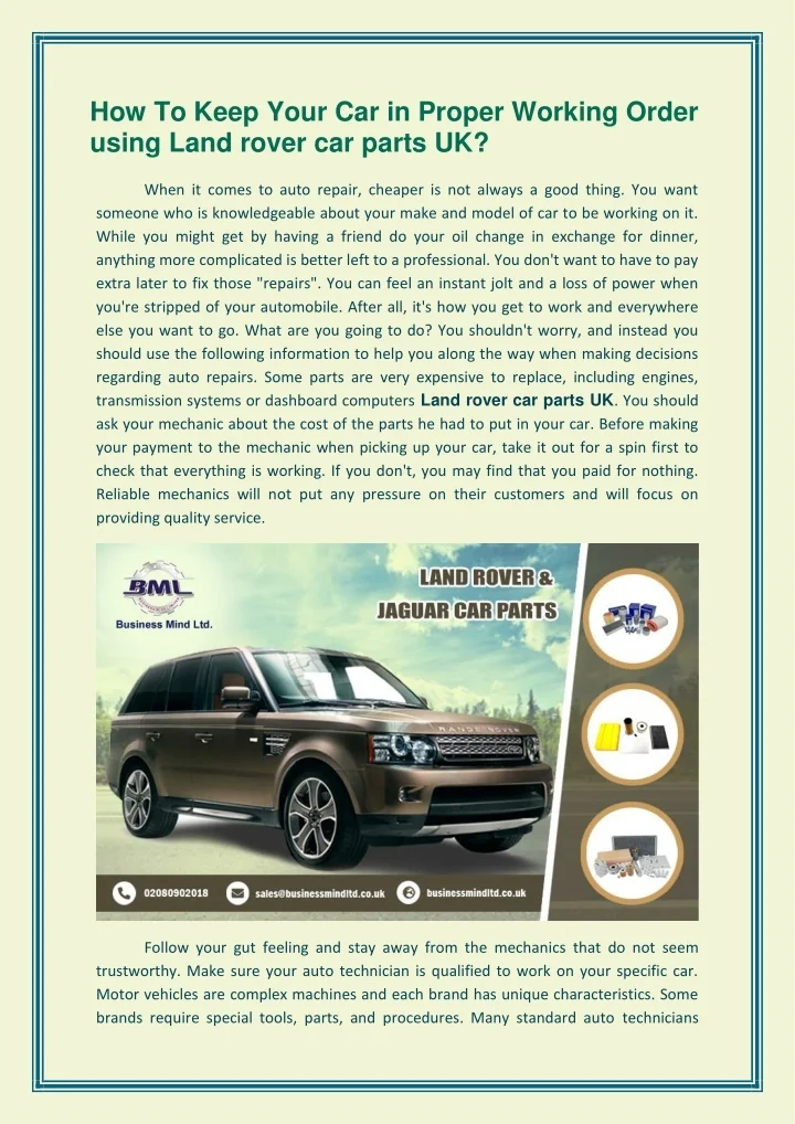 PPT - How To Keep Your Car in Proper Working Order using Land rover car ...