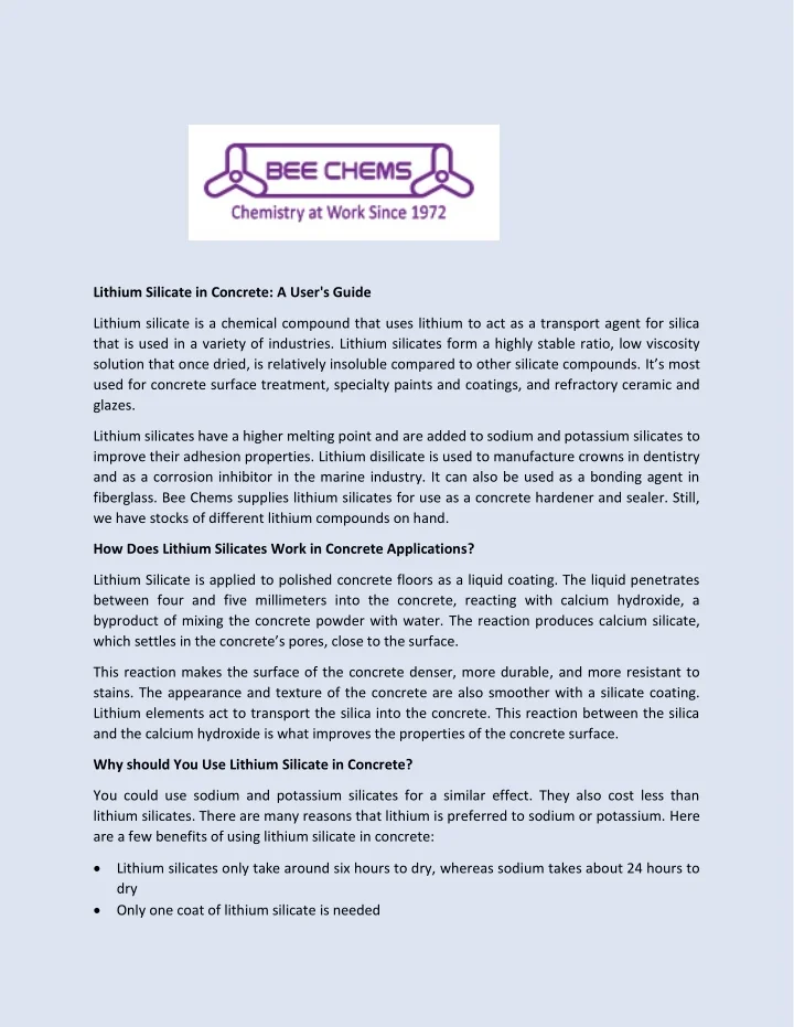 PPT - Lithium Silicate Densifier - Bee Chems PowerPoint Presentation ...