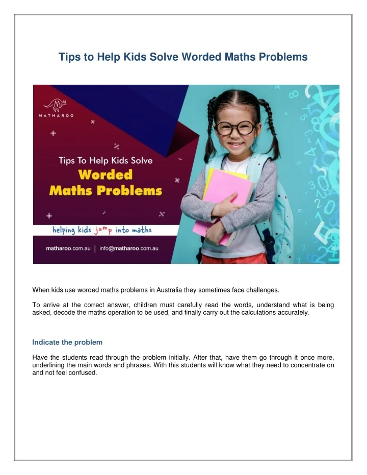 PPT - Tips to Help Kids Solve Worded Maths Problems PowerPoint ...
