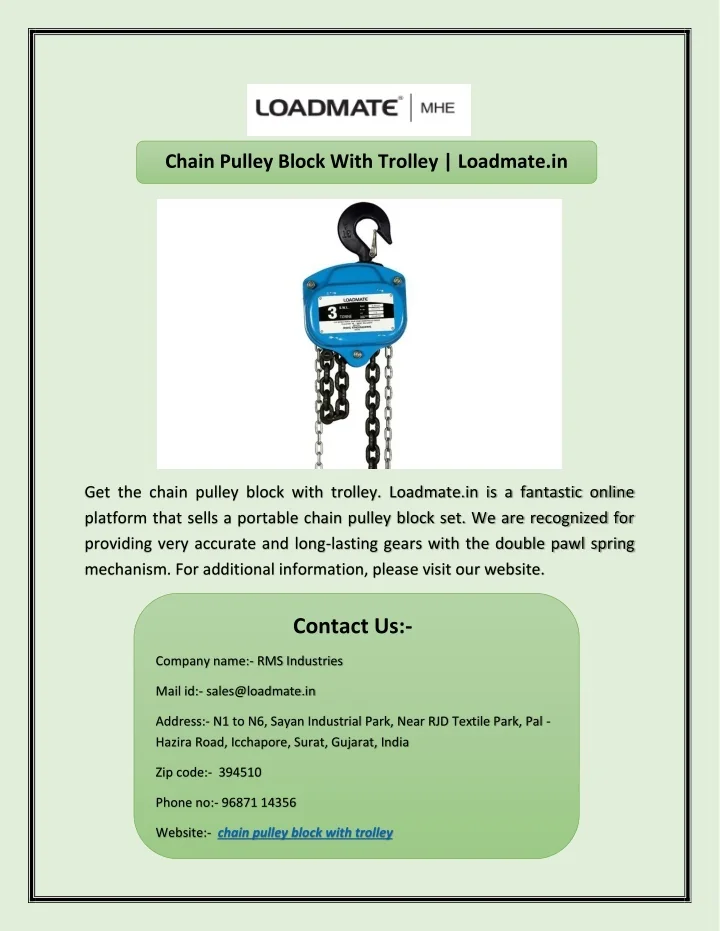 PPT - Chain Pulley Block With Trolley | Loadmate.in PowerPoint ...