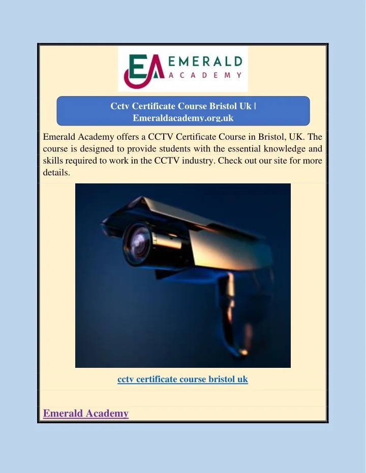 PPT - Cctv Certificate Course Bristol Uk | Emeraldacademy.org.uk ...