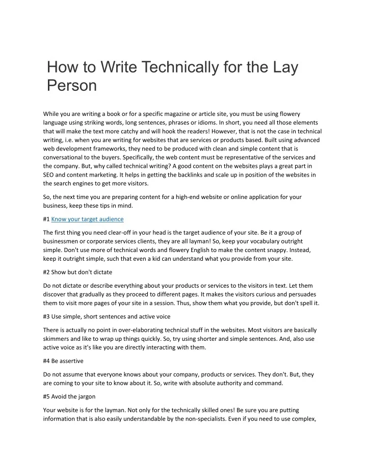 PPT - How to Write Technically for the Lay Person PowerPoint ...