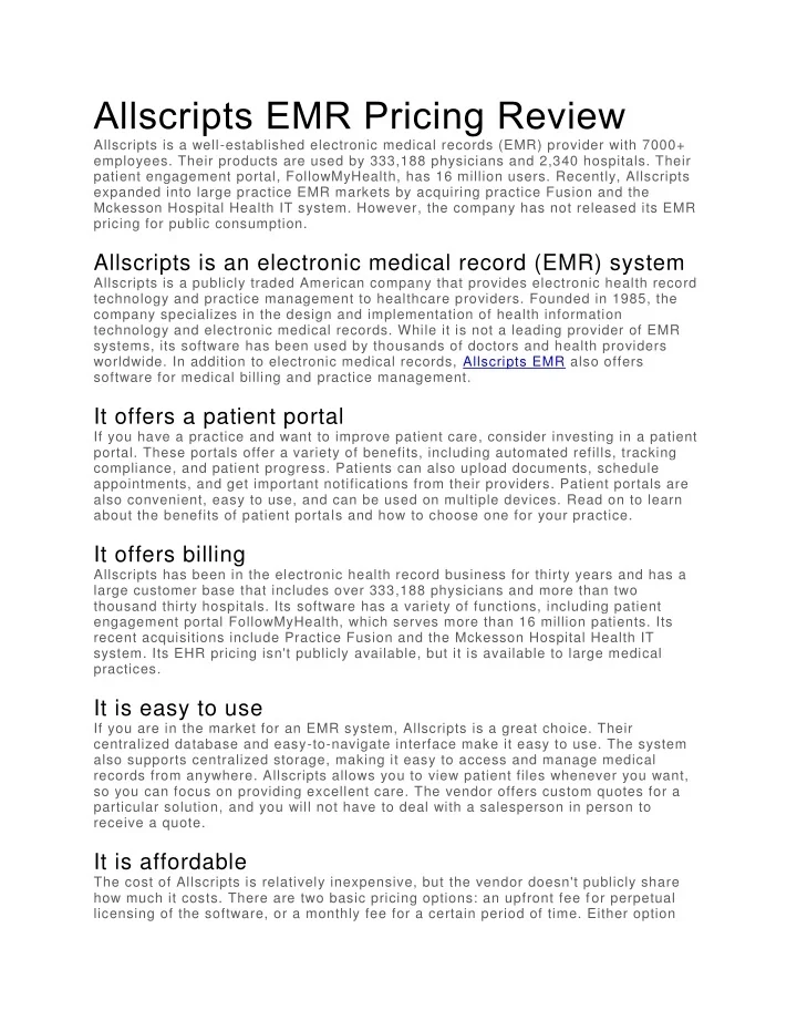PPT - Allscripts EMR Pricing Review PowerPoint Presentation, free download - ID:11267163