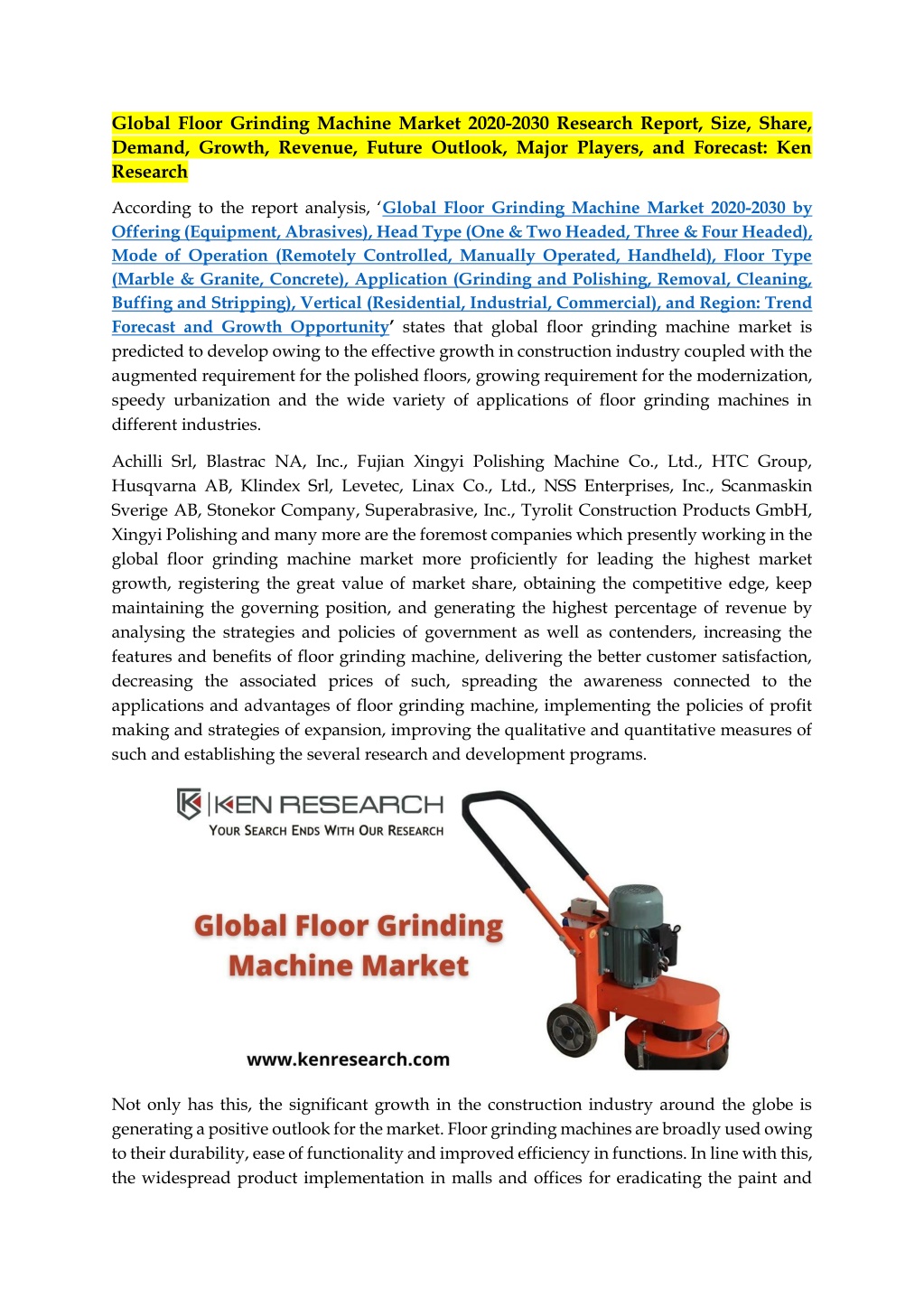 PPT - Global Floor Grinding Machine Market Future Outlook - Ken ... PPT - Global Floor Grinding Machine Market Future Outlook - Ken ...