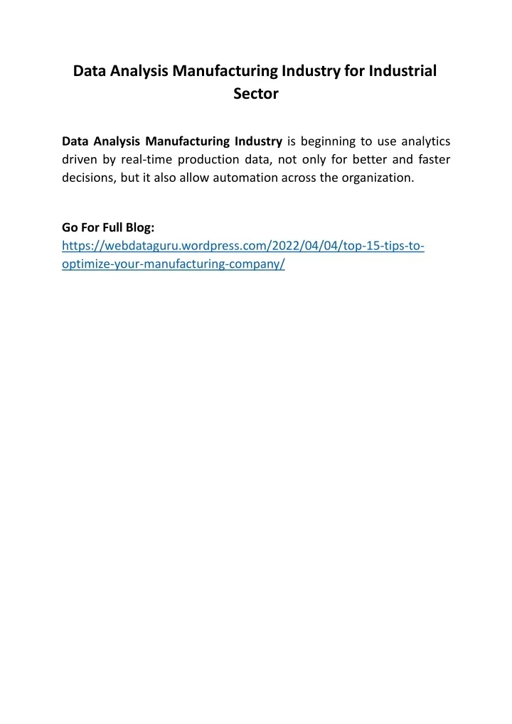 PPT - Data Analysis Manufacturing Industry for Industrial Sector ...