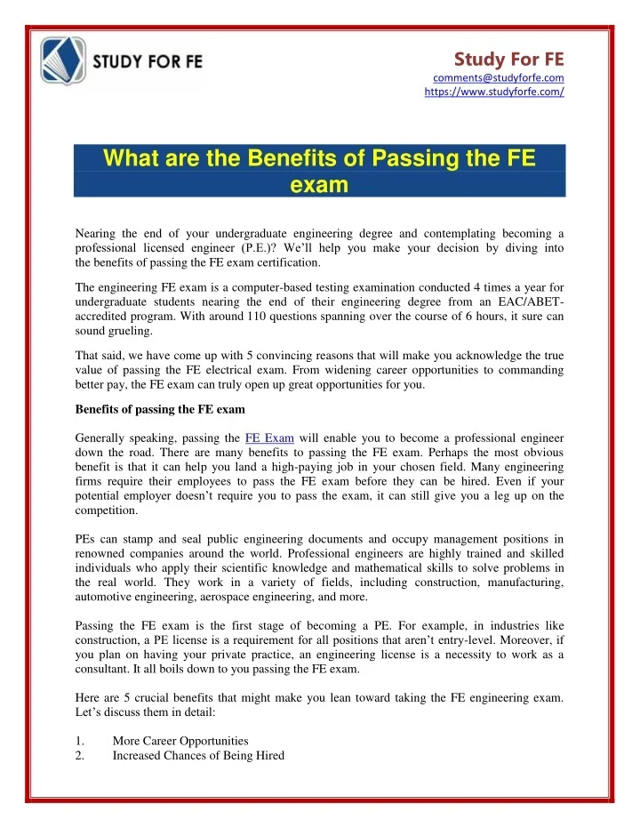 PPT - What are the Benefits of Passing the FE exam PowerPoint ...