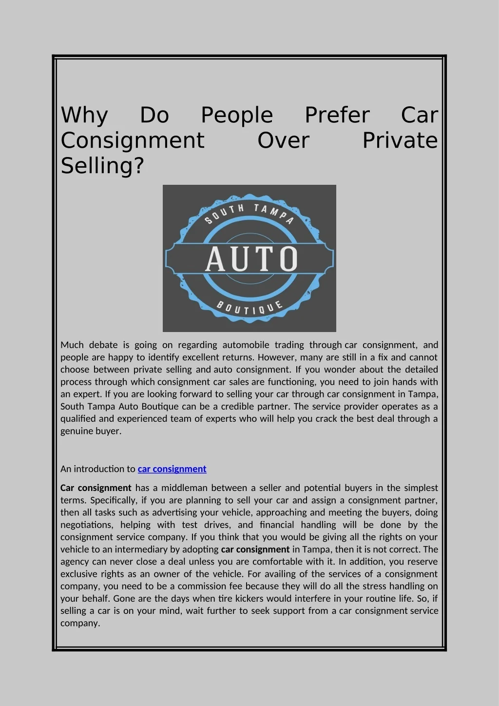 PPT - Why Do People Prefer Car Consignment Over Private Selling ...