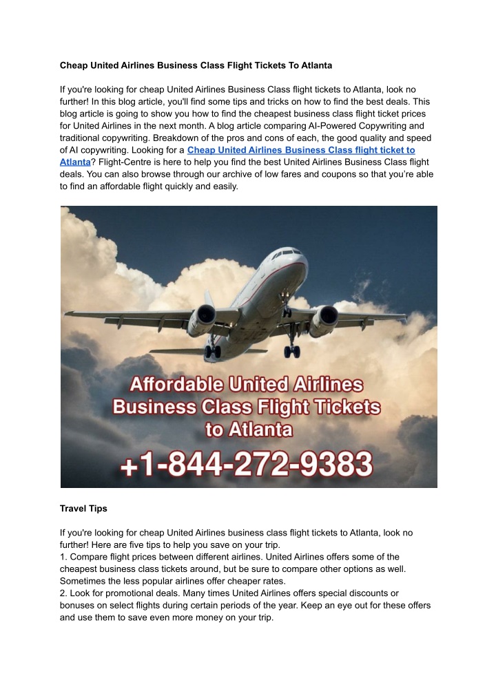 Ppt Cheap United Airlines Business Class Flight Tickets To Atlanta