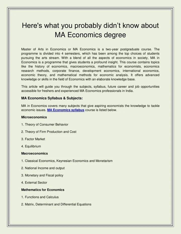 PPT - Here's what you probably didn’t know about MA Economics degree ...