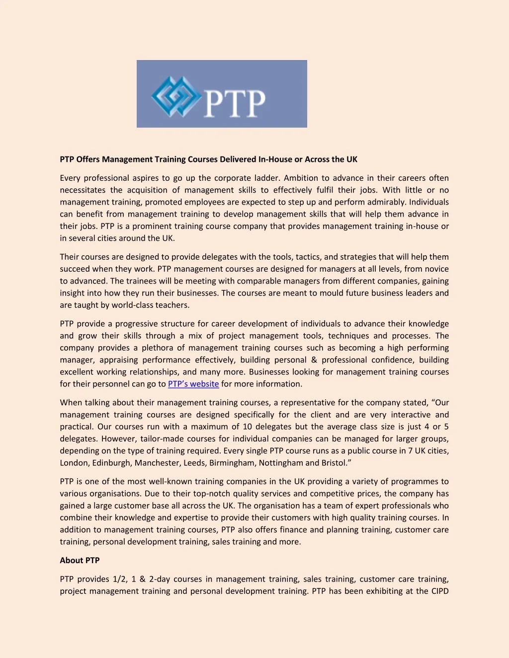 PPT - PTP Offers Management Training Courses Delivered In-House or ...