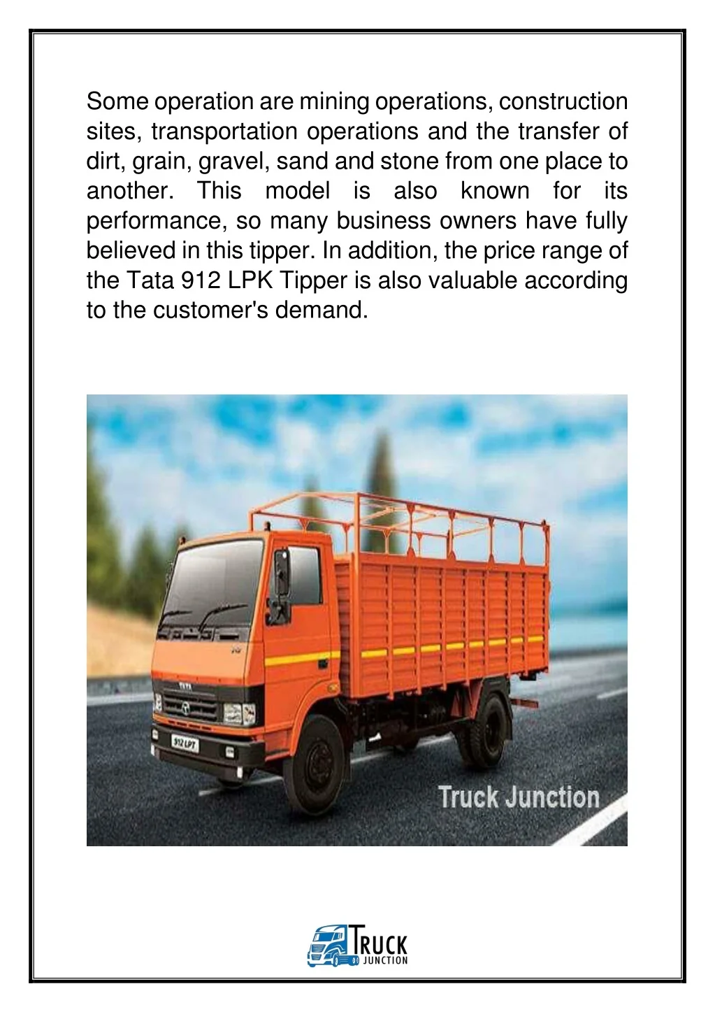 PPT - Popular Tata 912 LPK Tipper Price & Specifications PowerPoint ...