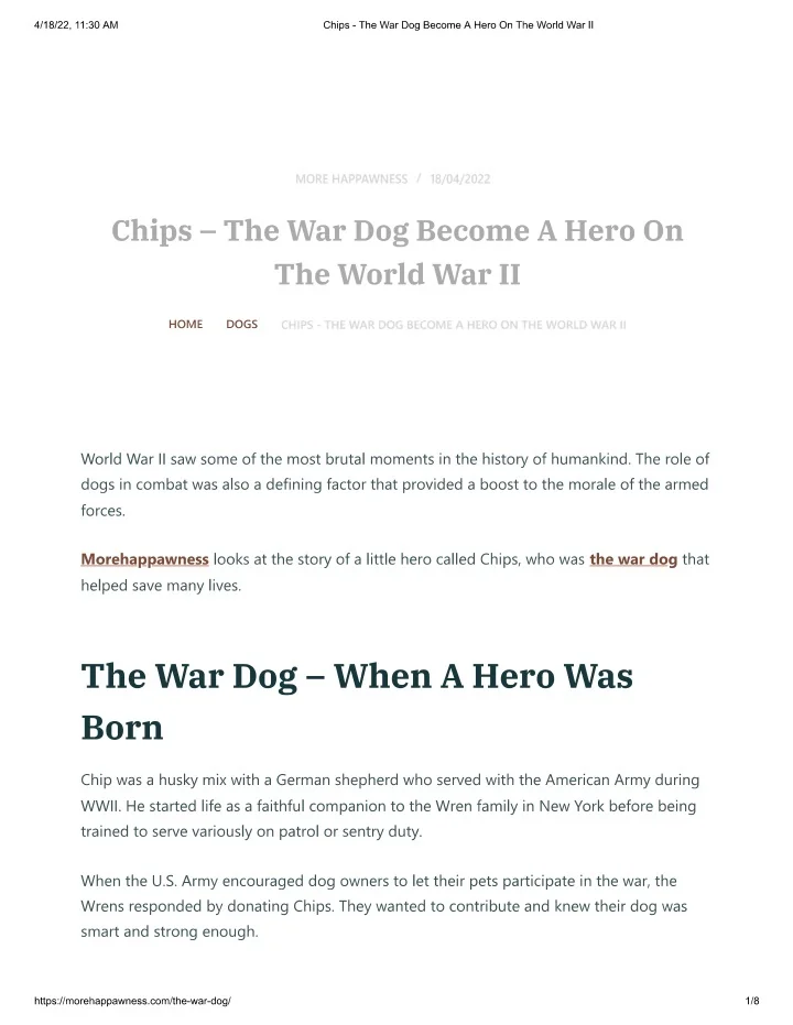 PPT - Chips - The War Dog Become A Hero On The World War II PowerPoint ...