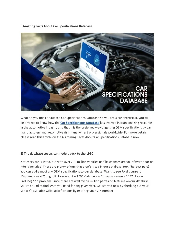PPT - 6 Amazing Facts About Car Specifications Database PowerPoint ...