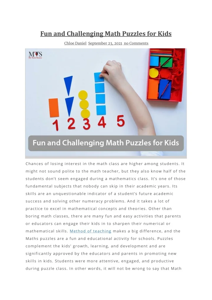 PPT - Fun and Challenging Math Puzzles for Kids PowerPoint Presentation ...