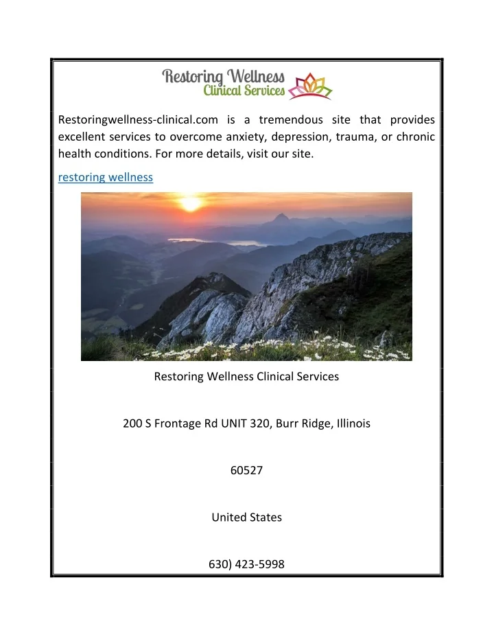 PPT - Restoring Wellness Restoringwellness-clinical.com PowerPoint ...