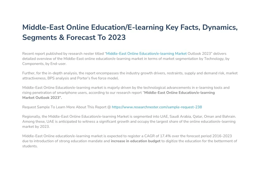 PPT - Middle-East Online Education/e-learning Market Future Scope and ...
