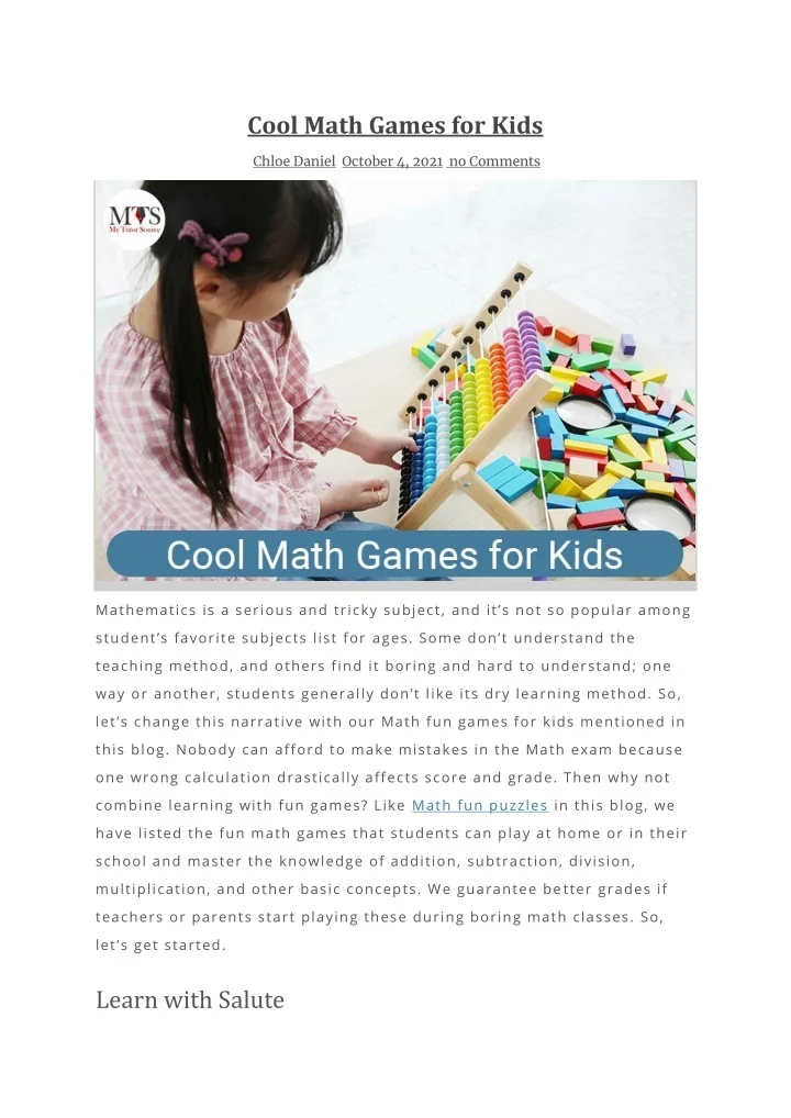 PPT - Cool Math Games for Kids PowerPoint Presentation, free download ...