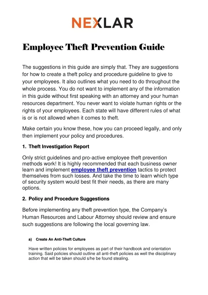 PPT - Employee Theft prevention guide for an Organization Security ...