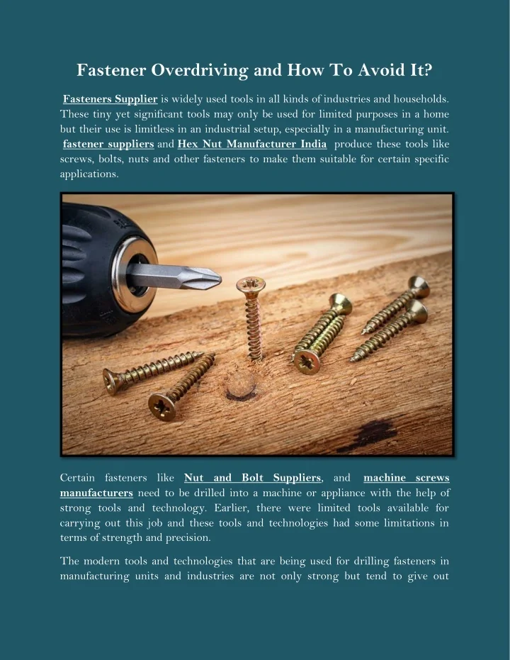 PPT - Fastener Overdriving and How To Avoid It PowerPoint Presentation ...