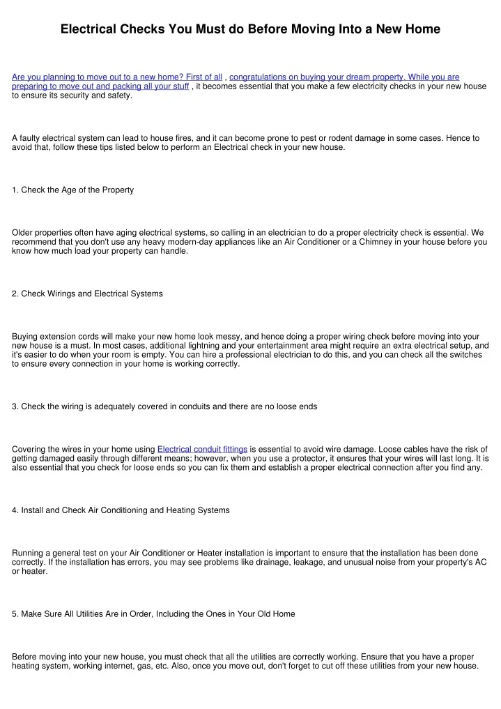 PPT - Electrical Checks You Must do Before Moving Into a New Home ...