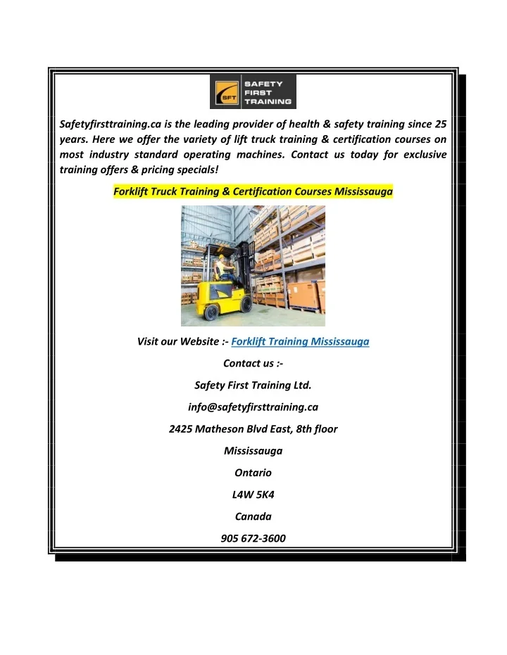 PPT - Forklift Truck Training Certification Courses Mississauga ...