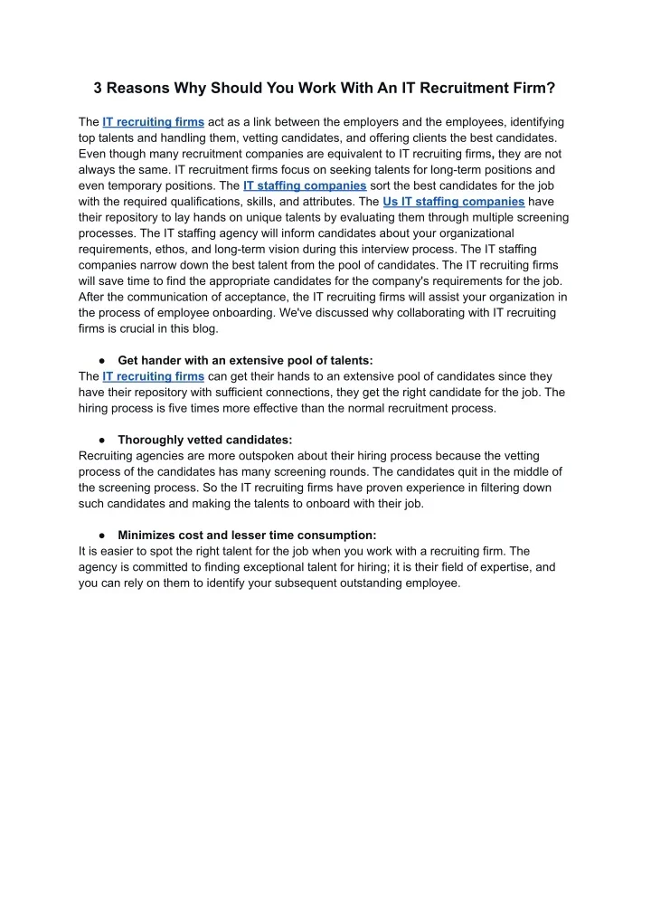 PPT - 3 Reasons Why Should You Work With An IT Recruitment Firm ...
