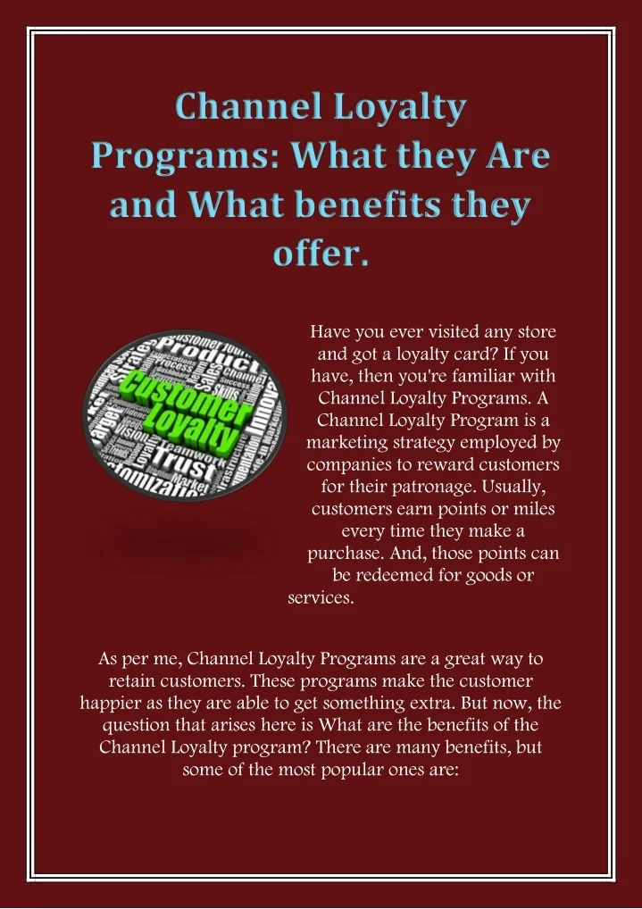 PPT - Channel Loyalty Programs What they Are and What benefits they ...