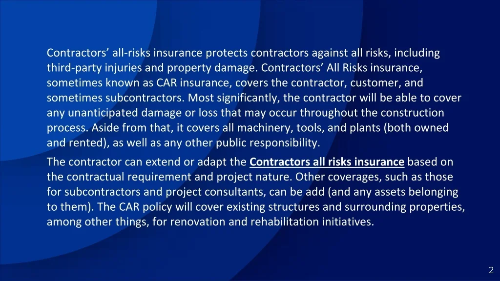 PPT - Contractors All Risks Insurance (CAR Policy) - NGI PowerPoint ...