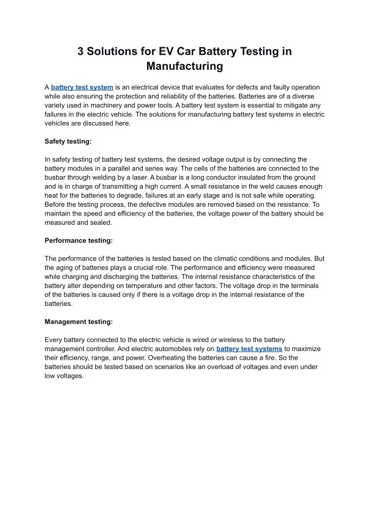 PPT - 3 Solutions for EV Car Battery Testing in Manufacturing ...