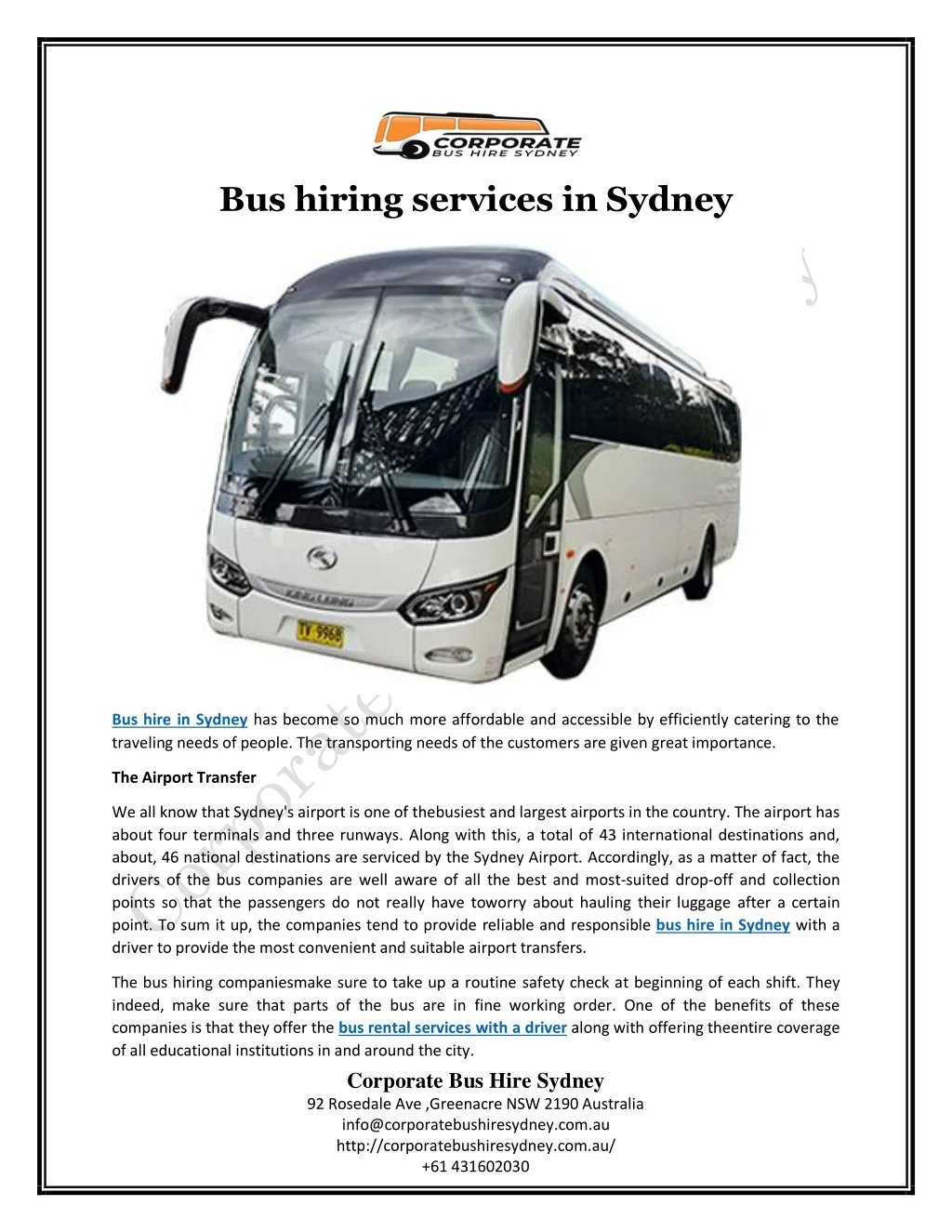 PPT - Bus hiring services in Sydney PowerPoint Presentation, free ...