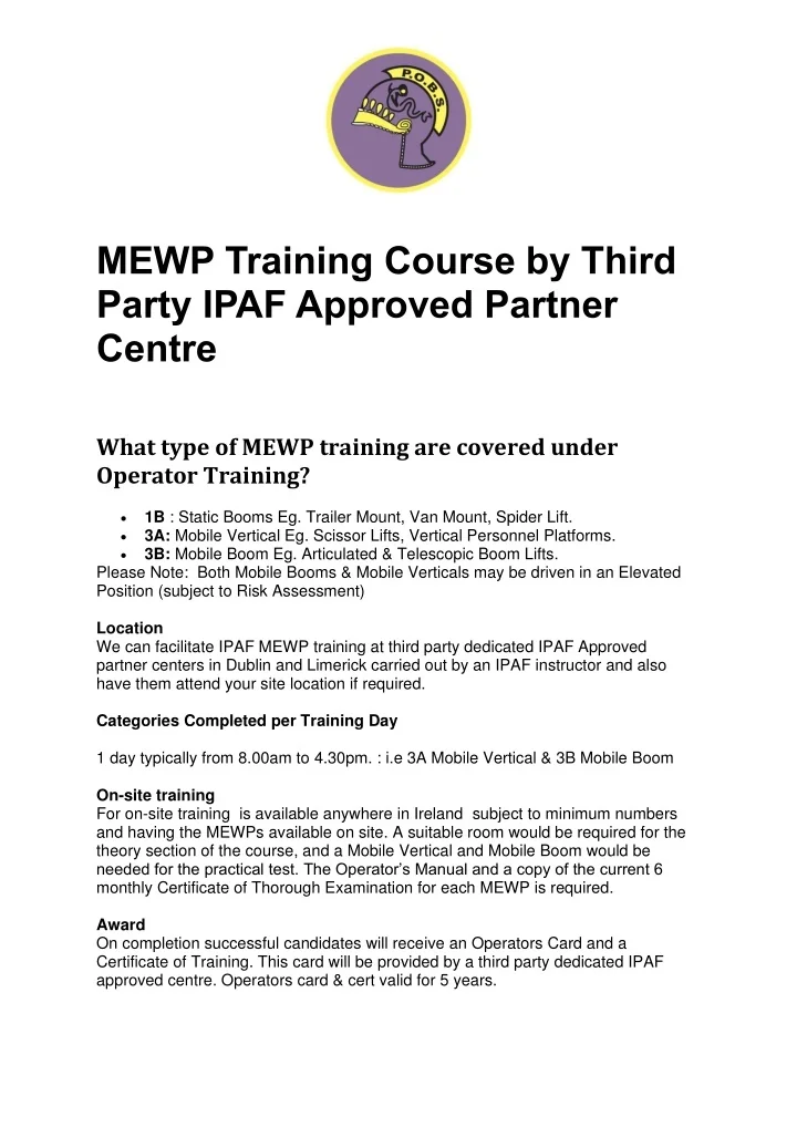 PPT - MEWP Training Course by Third Party IPAF Approved Partner Centre ...