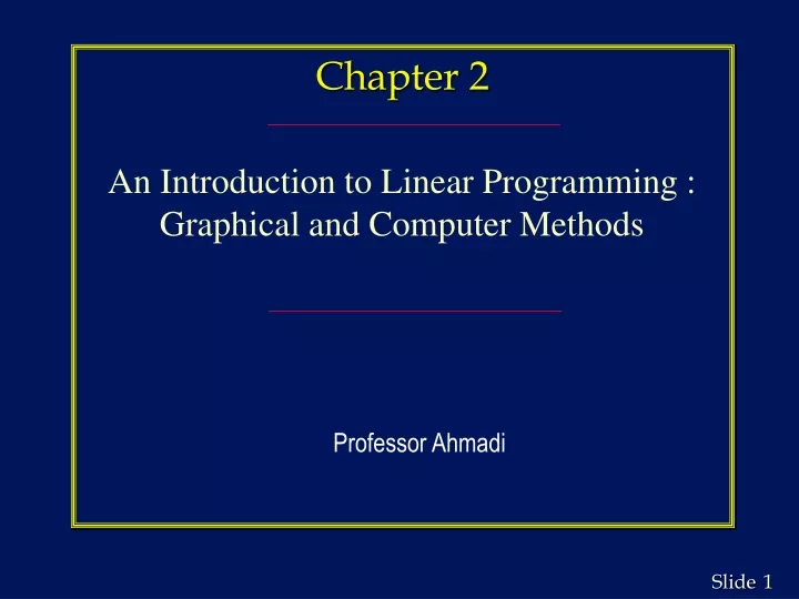 Ppt Chapter 2 An Introduction To Linear Programming Graphical And Computer Methods