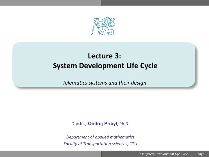 PPT - Lecture 3 : System Development Life Cycle PowerPoint Presentation ...