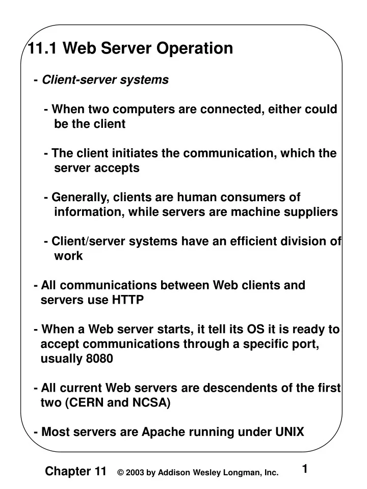 PPT - 11.1 Web Server Operation - Client-server systems PowerPoint ...