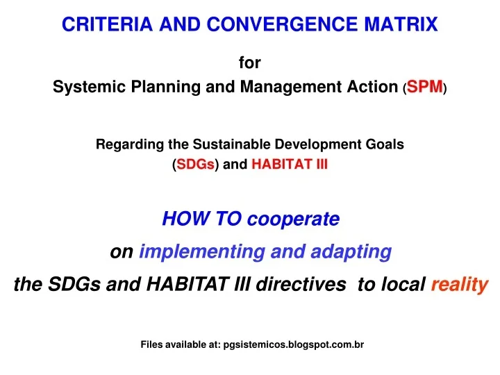PPT - CRITERIA AND CONVERGENCE MATRIX for Systemic Planning and ...