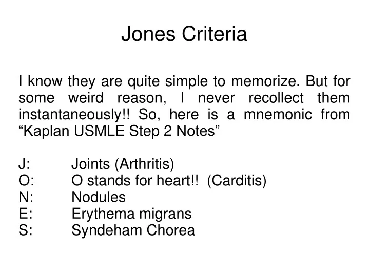 PPT - Jones Criteria PowerPoint Presentation, free download - ID:9286693