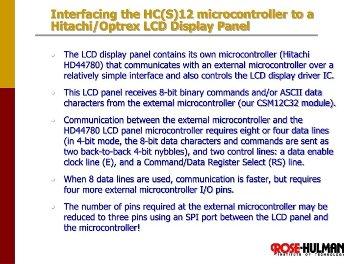 PPT - Interfacing the HC(S)12 microcontroller to a Hitachi/Optrex LCD Display Panel PowerPoint ...