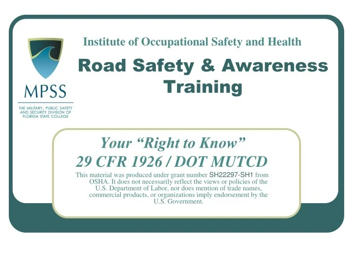 PPT - Road Safety & Awareness Training PowerPoint Presentation, free ...