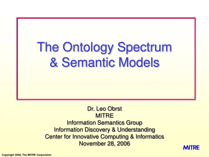 PPT - The Ontology Spectrum & Semantic Models PowerPoint Presentation ...