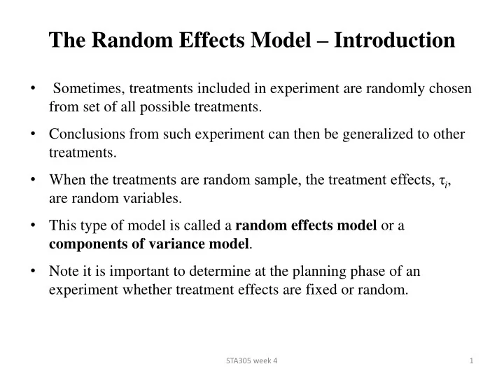 PPT - The Random Effects Model – Introduction PowerPoint Presentation ...