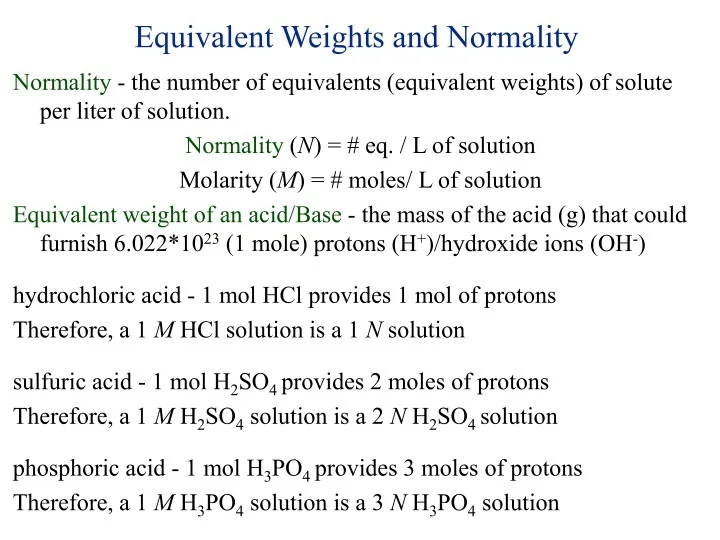 PPT - Equivalent Weights and Normality PowerPoint Presentation, free ...