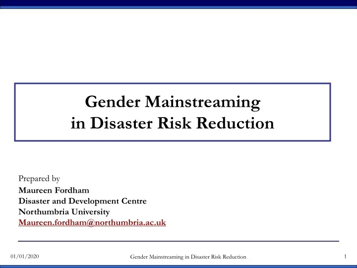 PPT - Gender Mainstreaming in Disaster Risk Reduction PowerPoint ...